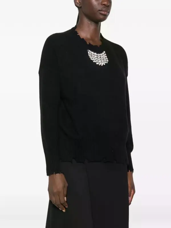 VIRGINIA BIZZI Crystal-embellished Distressed-effect Sweater