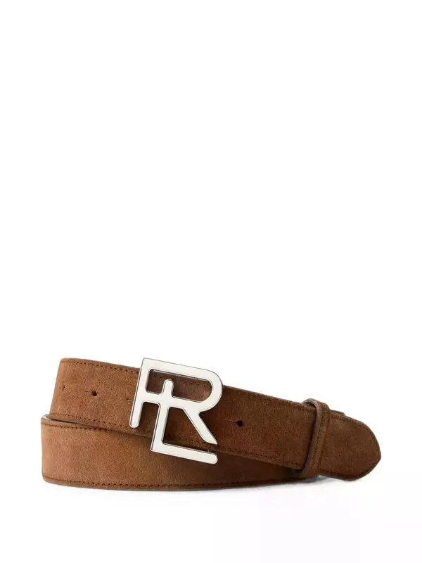 Ralph Lauren Purple Label Monogram-buckle Suede Belt - Brown