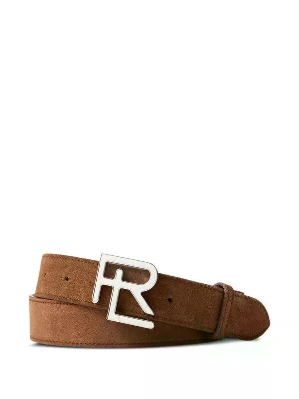 Ralph Lauren Purple Label Suede Monogram Buckle Belt - Brown