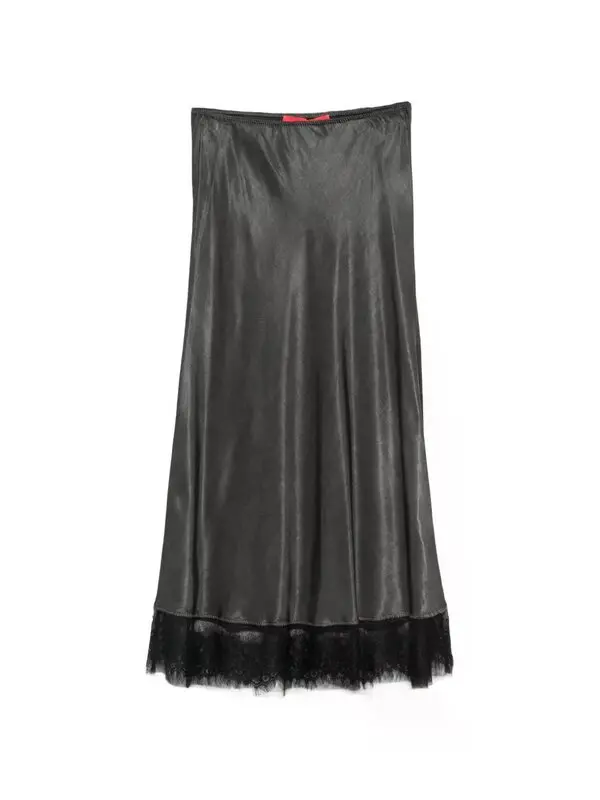 VIRGINIA BIZZI Lace-trim Satin Midi Skirt - Grey