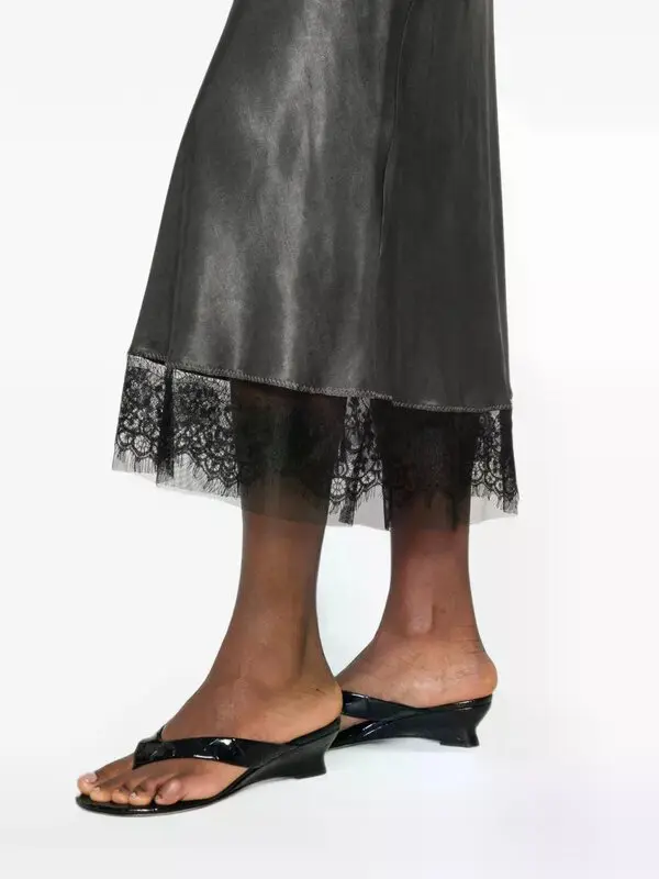 VIRGINIA BIZZI Lace-trim Satin Midi Skirt
