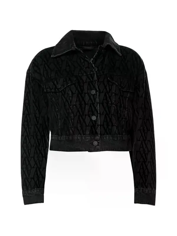 Armani Exchange Monogram-pattern Cropped Denim Jacket - Black