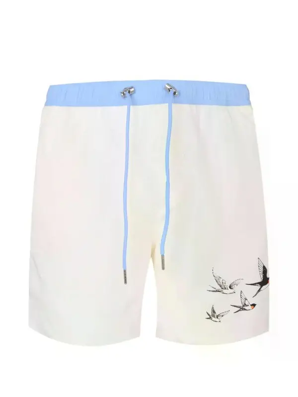 EXIT SOCIETY Bird-print Drawstring Swim Shorts