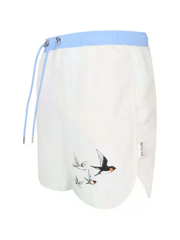 EXIT SOCIETY Bird-print Drawstring Swim Shorts