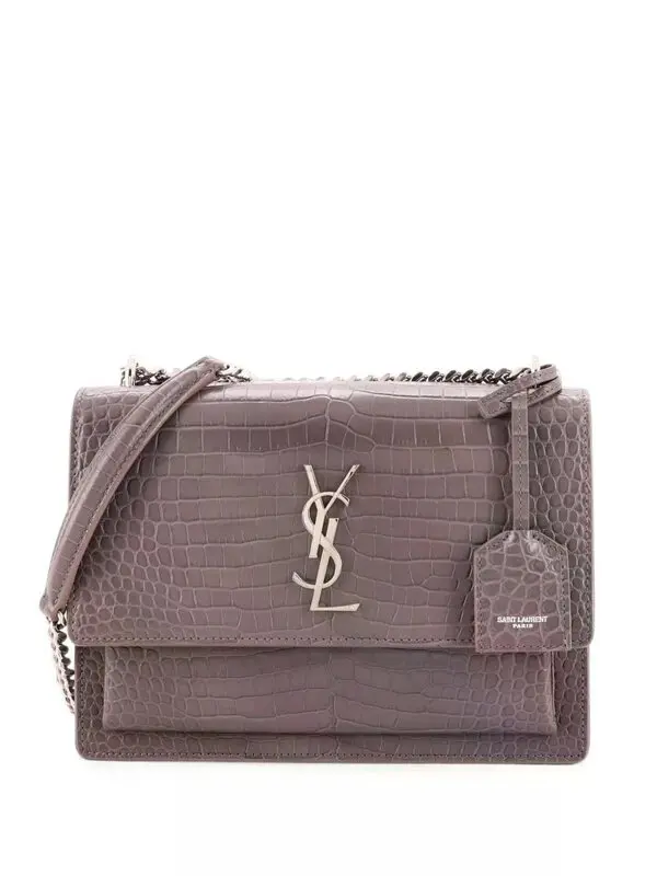 Saint Laurent Sunset Crocodile Embossed Leather Medium Crossbody Bag - Grey