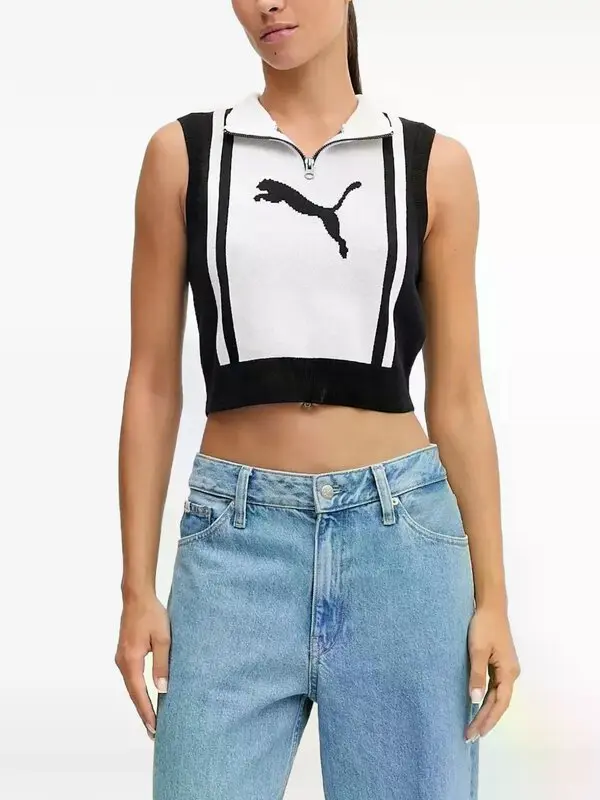 PUMA Logo-intarsia Quarter-zip Tank Top - White