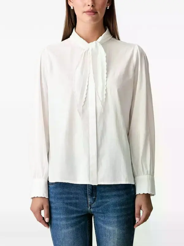HOSS INTROPIA Pussy-bow Embroidered Trim Shirt - White