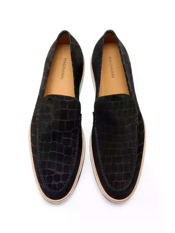Magnanni Crocodile-effect Suede Loafers
