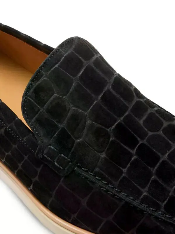 Magnanni Crocodile-effect Suede Loafers - Black