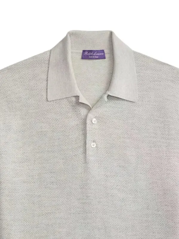 Ralph Lauren Purple Label Herringbone Knit Polo Shirt - Grey