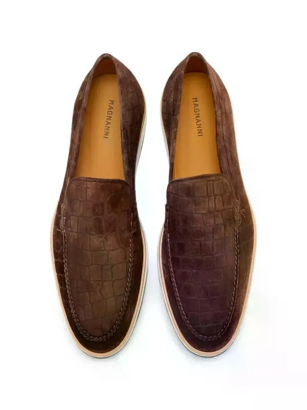 Magnanni Croc-effect Suede Loafers - Brown