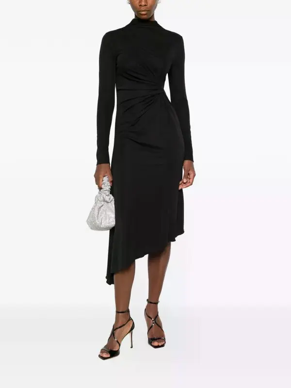ERMANNO FIRENZE Draped Asymmetric Midi Dress - Black