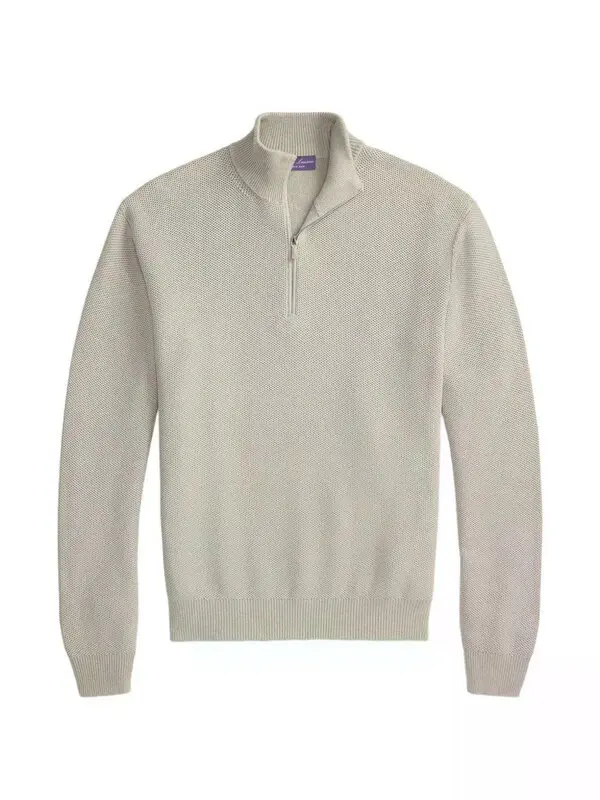 Ralph Lauren Purple Label Quarter-zip Waffle-knit Sweater - Neutrals