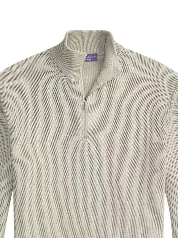 Ralph Lauren Purple Label Quarter-zip Waffle-knit Sweater - Neutrals