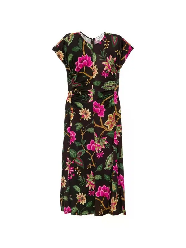 Diane Von Furstenberg Mavis Floral-print Ruched Dress - Brown