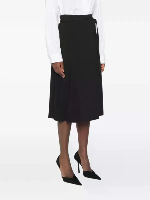 OTTOD'AME Pleated Tie-waist Midi Skirt