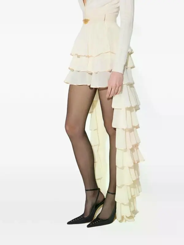 Elisabetta Franchi Georgette Skirt With Ruffles And Feather Brooch