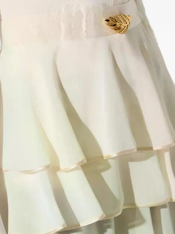 Elisabetta Franchi Georgette Skirt With Ruffles And Feather Brooch
