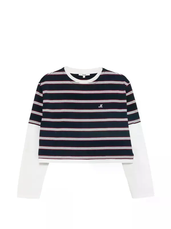 Maje Striped Cropped T-shirt - Blue