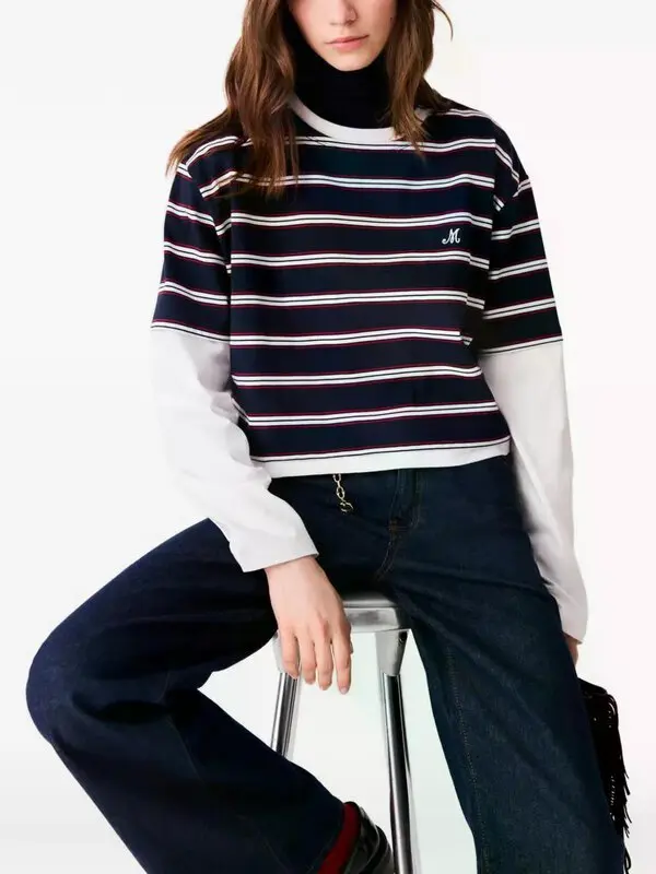 Maje Striped Cropped T-shirt - Blue