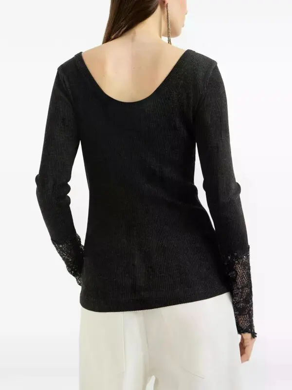 Brunello Cucinelli Ribbed Wool Jersey Sweater With Dazzling Lace-embroidery Cuffs