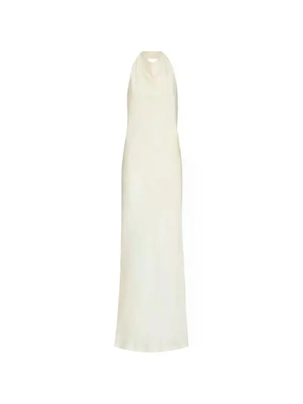 Brunello Cucinelli Silk Satin Halterneck Dress - Neutrals