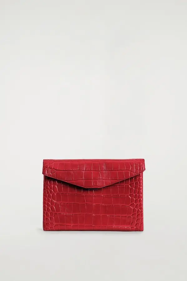 Cos Croc-effect Leather Envelope Pouch - Red
