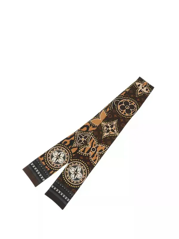 LOUIS VUITTON 2018-2019 Monogram World Bandeau Silk Scarf Scarves - Brown