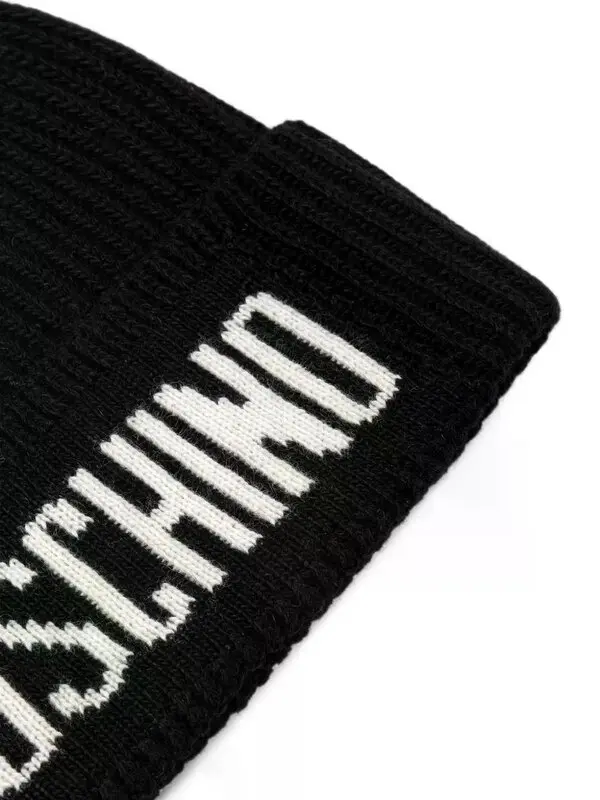 Moschino Logo-intarsia Ribbed-knit Beanie Hat