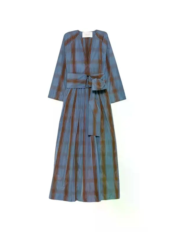 CO.GO Check-print Belted Maxi Dress - Blue