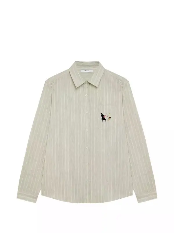 EDMMOND STUDIOS Vertical-stripe Embroidered-pocket Shirt - Neutrals