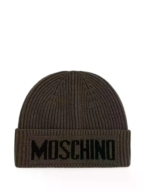Moschino Logo-intarsia Ribbed-knit Beanie Hat - Brown