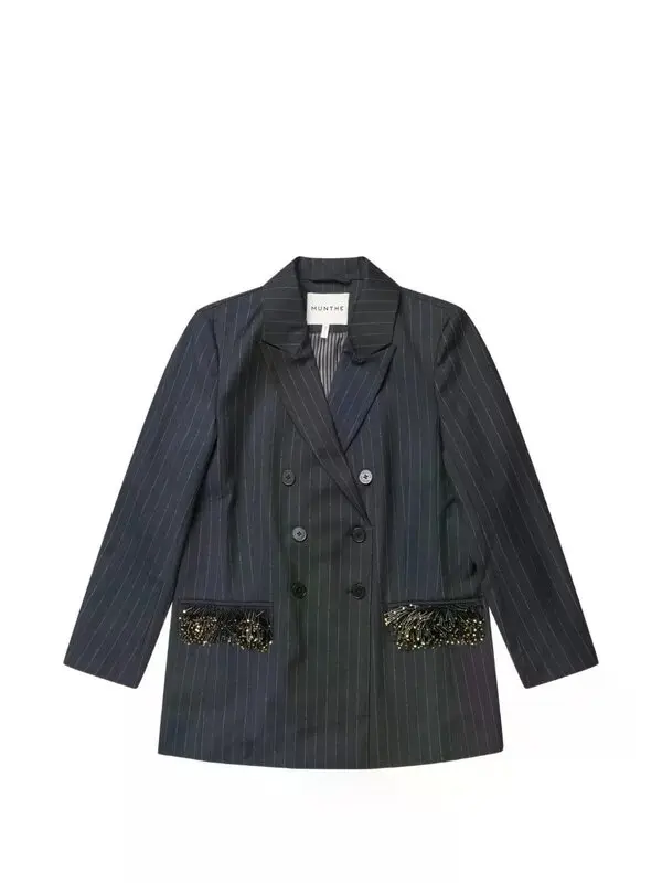 Munthe Pinstriped Beaded-fringe Coat - Black