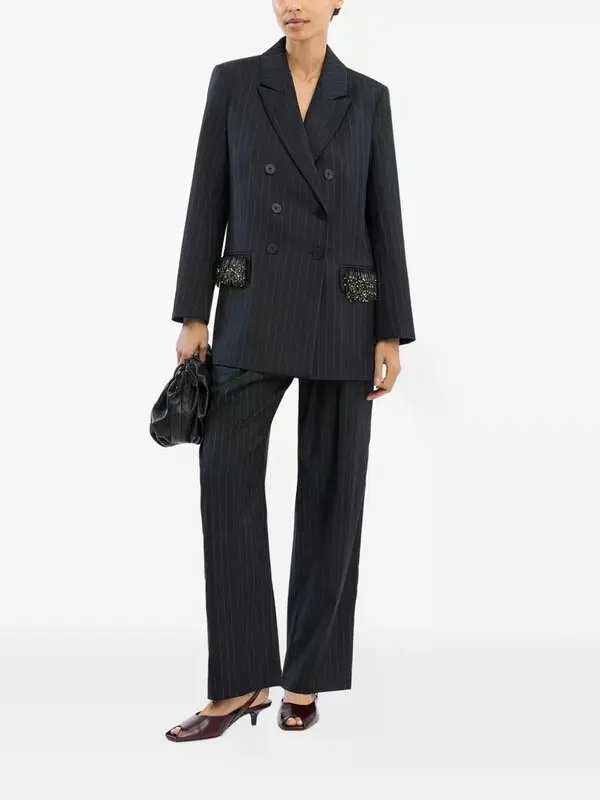 Munthe Pinstriped Beaded-fringe Coat
