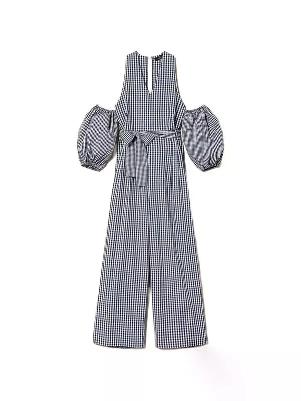 TWINSET Gingham Balloon-sleeve Jumpsuit - Black