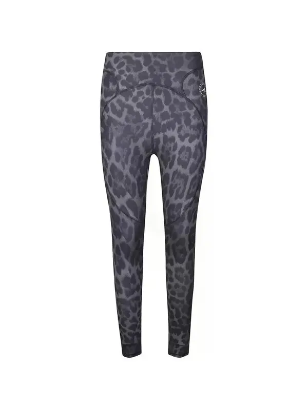 Adidas By Stella McCartney Leopard-print Logo-print Leggings - Grey