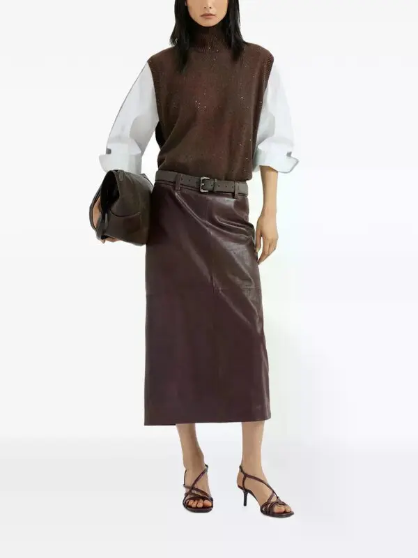 Brunello Cucinelli Polished Nappa Leather Pencil Skirt