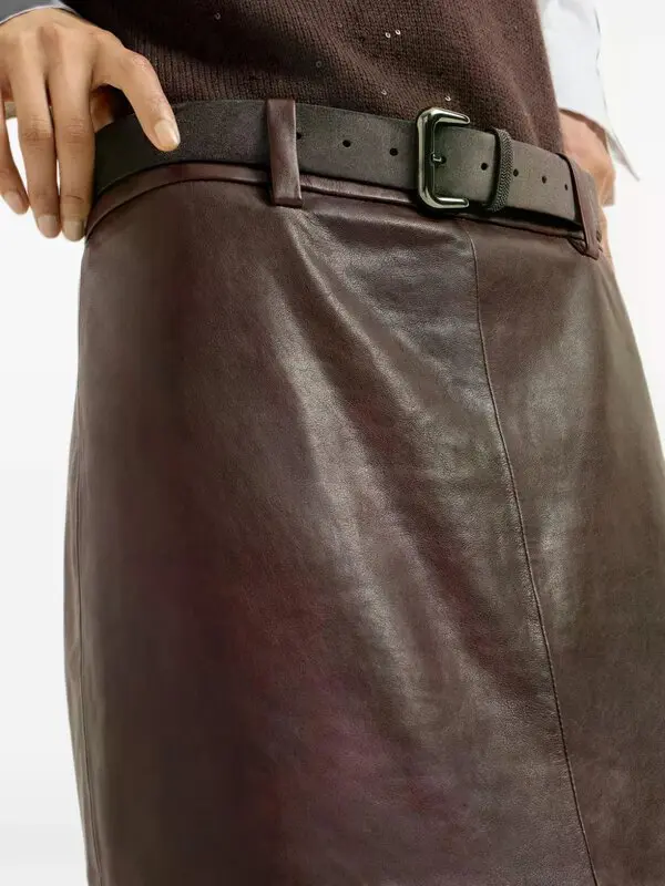 Brunello Cucinelli Polished Nappa Leather Pencil Skirt