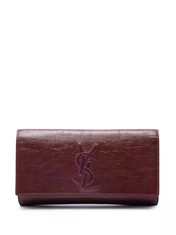 Saint Laurent 2017 Large Textured Patent Monogram Belle De Jour Clutch Bag - Red