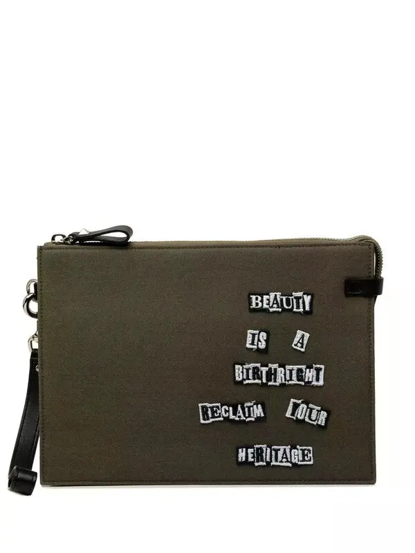 Valentino Garavani 2018-2026 Jamie Reid Embroidered Canvas Rockstud Clutch Bag - Green