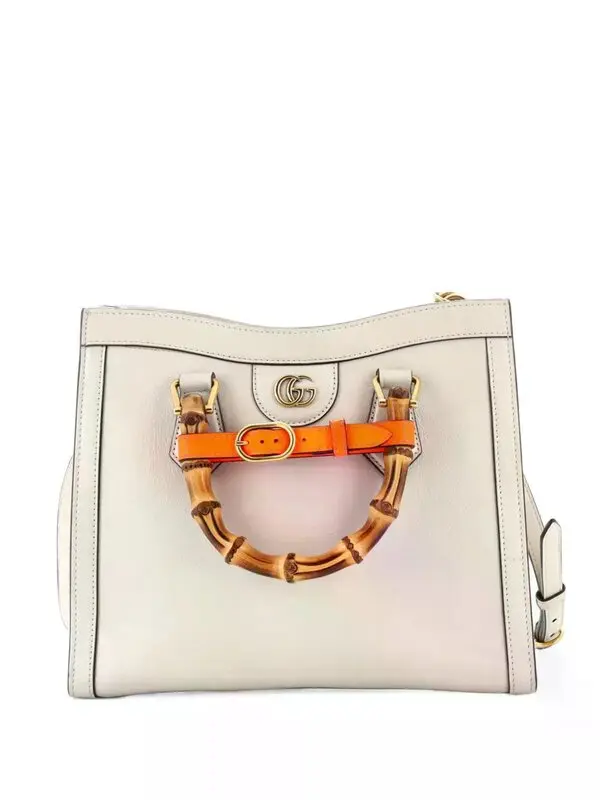 Gucci Diana Nm Bamboo Handle Leather Small Tote Bag - White