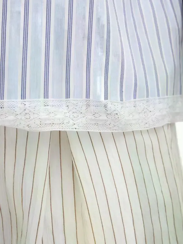 ISABELLE BLANCHE Lace-trim Striped Sleeveless Shirt