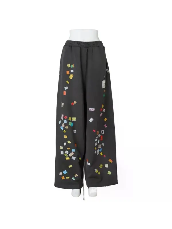 Mihara Yasuhiro Price Tag Sticker Printed Wide Sweat Pants - Grey