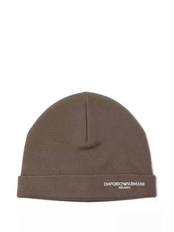 Emporio Armani Logo Embroidered Beanie Hat - Brown
