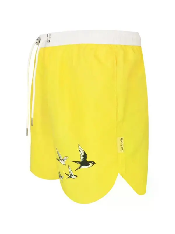 EXIT SOCIETY Bird-print Drawstring Swim Shorts