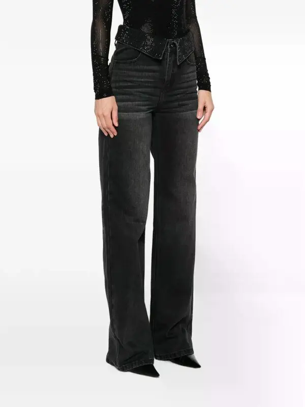 TWENTY FOURHAITCH Crystal-embellished Wide-leg Jeans - Black