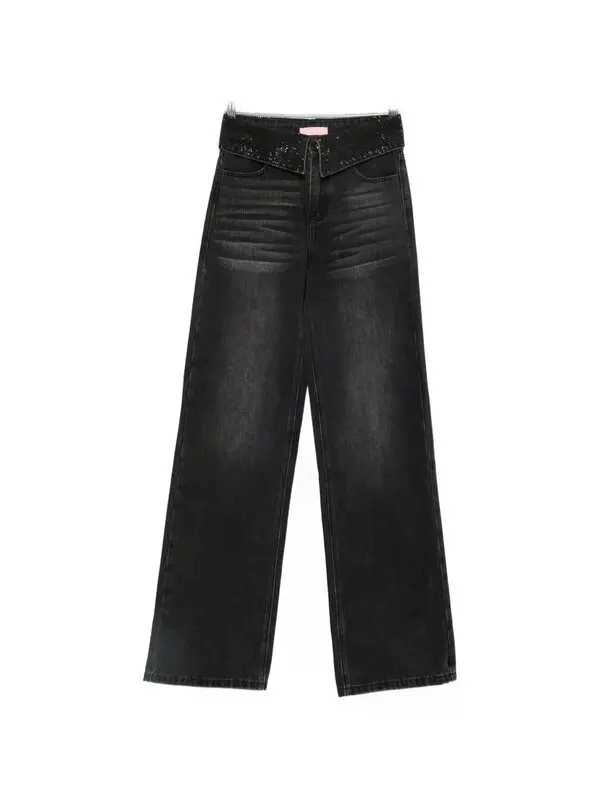 TWENTY FOURHAITCH Crystal-embellished Wide-leg Jeans - Black