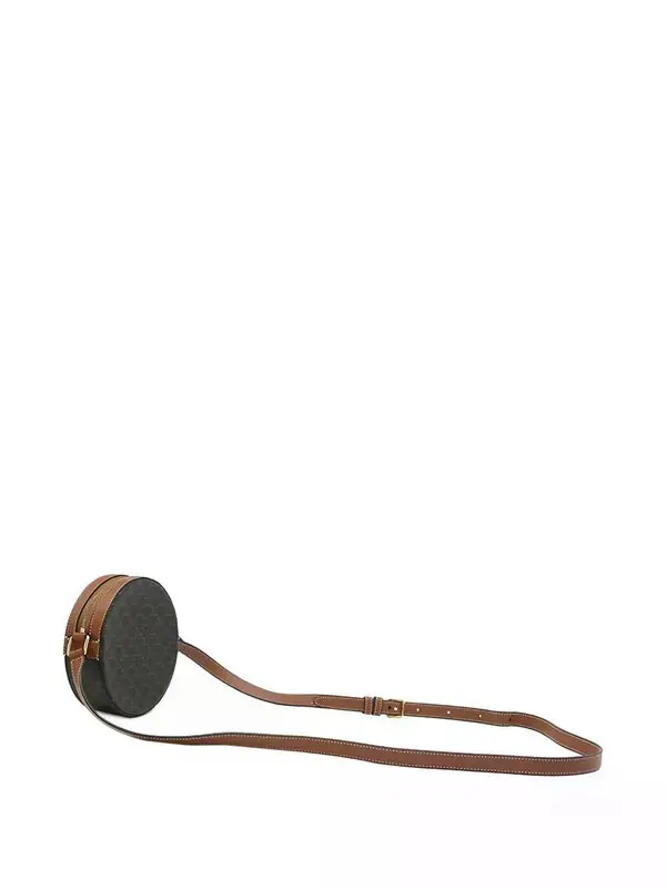 Celine 2010-2026 Triomphe Coated Canvas Embroidered Round Purse On Strap Crossbody Bag - Brown