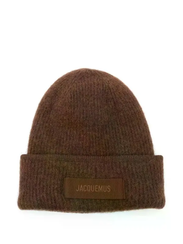Jacquemus Logo-patch Ribbed Beanie Hat - Brown