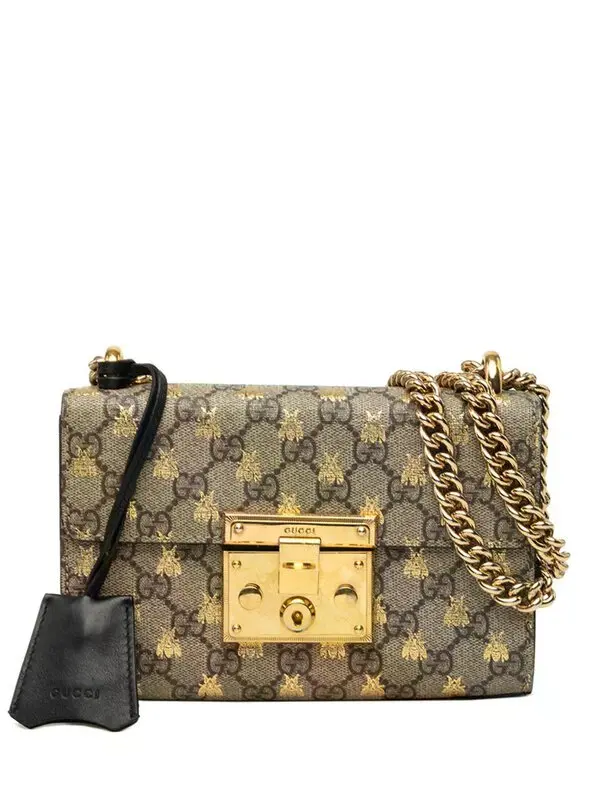 Gucci 2016-2026 Small Gg Supreme Bee Padlock Crossbody Bag - Neutrals
